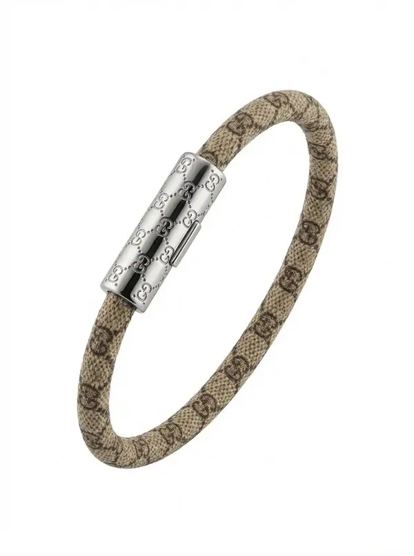 Gucci Gg Supreme Bracelet With Palladium Detail - Beige And Dark Brown