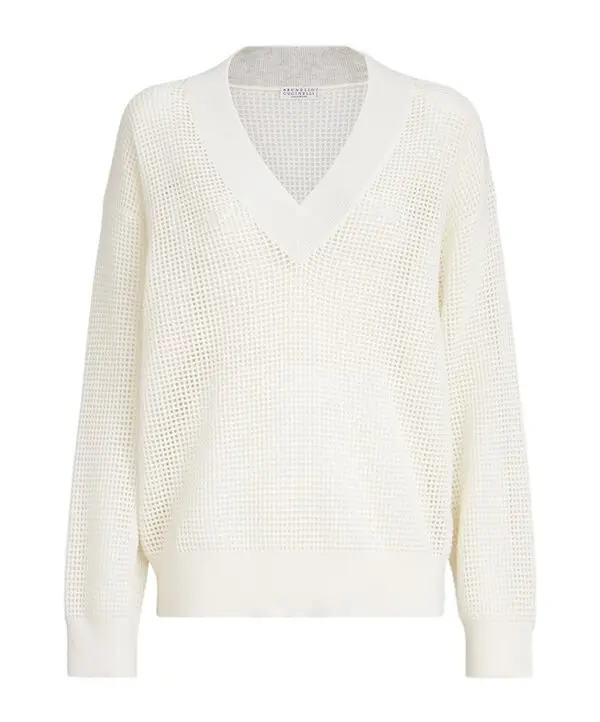Brunello Cucinelli V-neck Mesh Knit Sweater