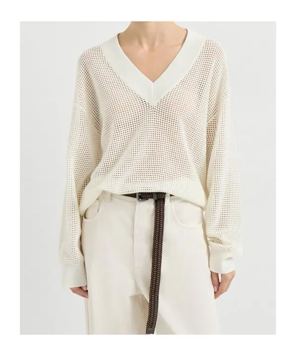 Brunello Cucinelli V-neck Mesh Knit Sweater