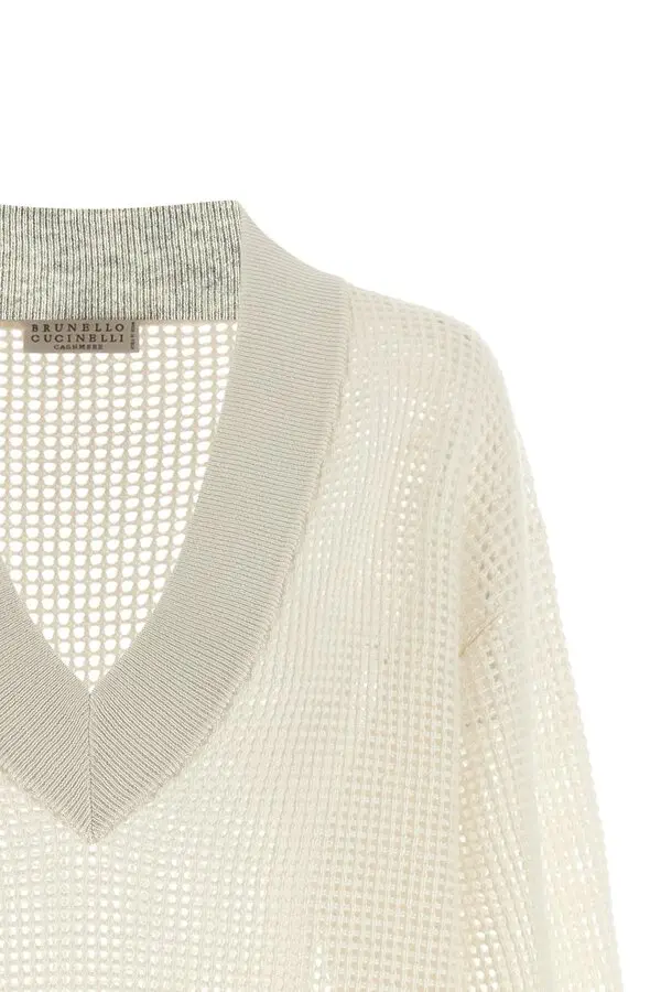 Brunello Cucinelli V-neck Mesh Knit Sweater