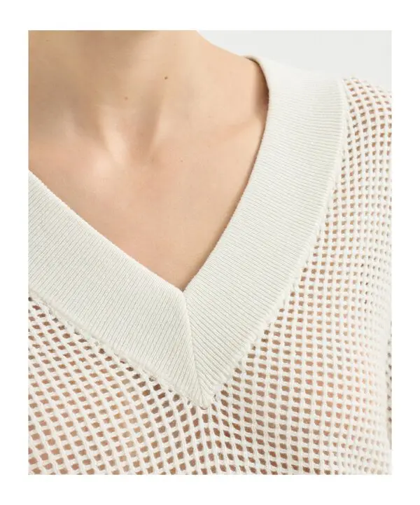 Brunello Cucinelli V-neck Mesh Knit Sweater