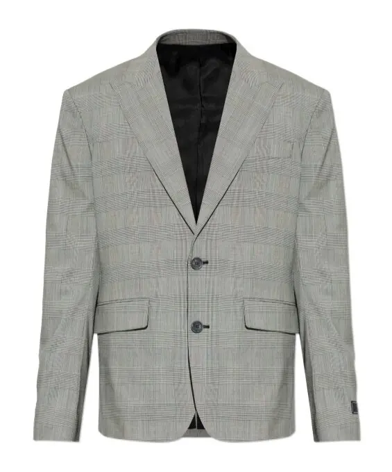 Balmain Checked Pattern Single Breasted Blazer - Gray
