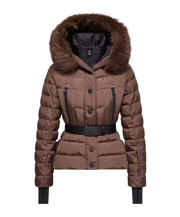 Moncler Beverley Down Jacket With Removable Fur Hood - Brown