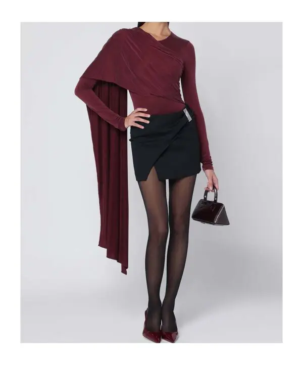 Andamane Draped Long-sleeved Bodysuit - Red