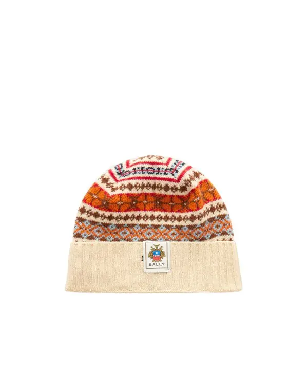 Bally Jacquard Knit Wool Hat - Nude