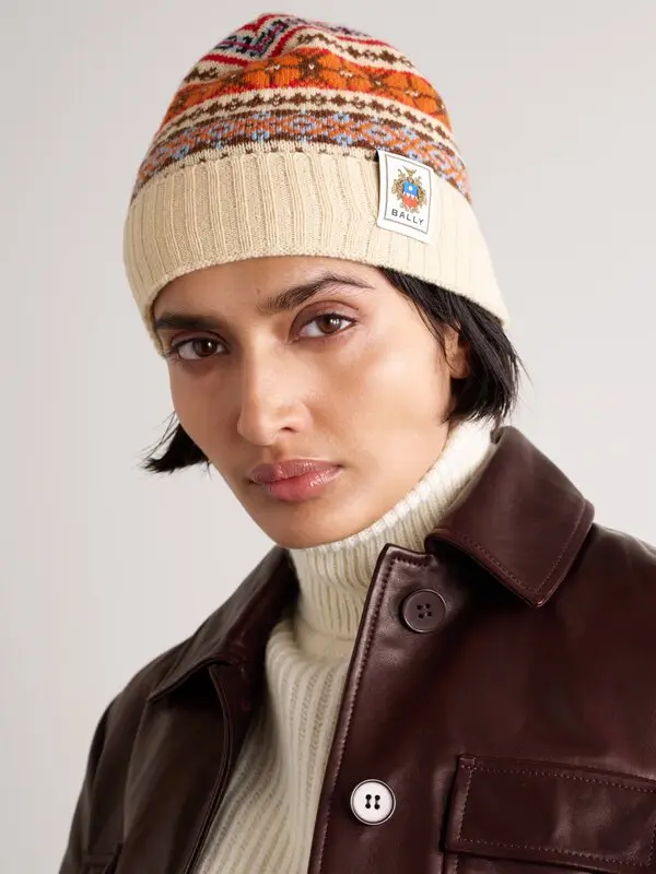 Bally Jacquard Knit Wool Hat - Nude