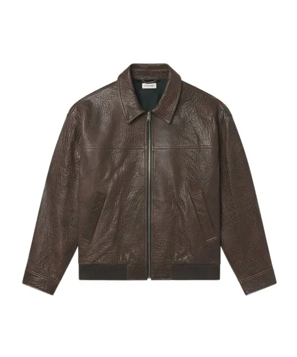 FRAME Textured Leather Zip-up Jacket - Coffee