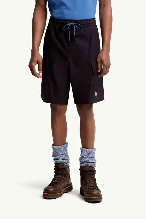 Moncler Cotton Gabardine Cargo Shorts - Navy Blue