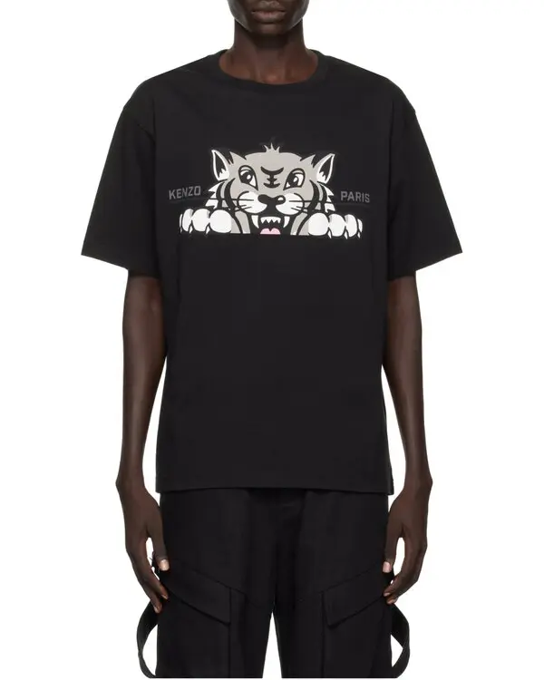 Kenzo Happy Tiger Printed Crewneck T-shirt - Black