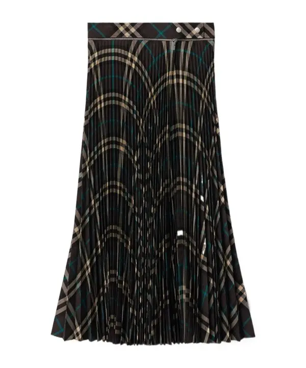 Burberry Checked Pleated Flared Hem Skirt - Comfortable Brown
