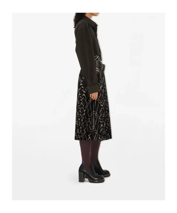 Burberry Checked Pleated Flared Hem Skirt - Comfortable Brown