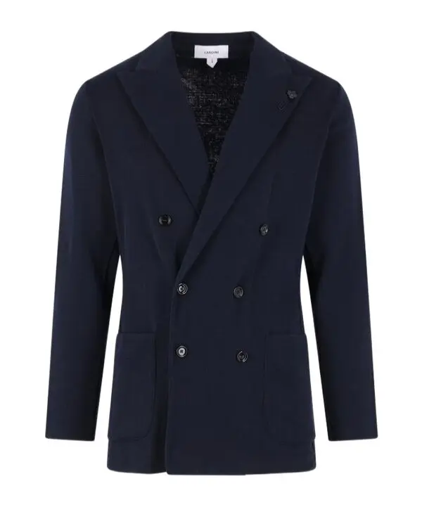 LARDINI Double-breasted Jacket With Peaked Lapel And Patch Pockets - Black