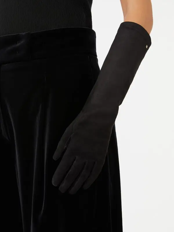 Max Mara Suede Logo Plaque Gloves - Black