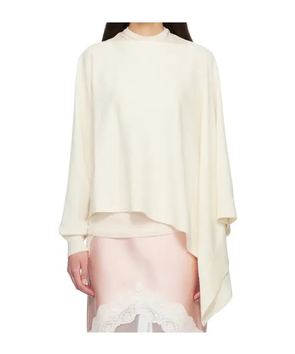 JIL SANDER Asymmetrical One-sleeve Cape Knitwear - Eggshell White