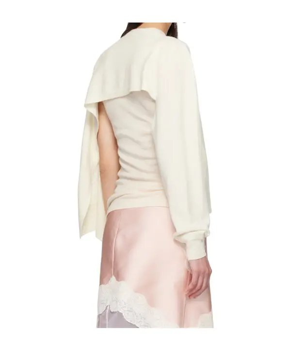 JIL SANDER Asymmetrical One-sleeve Cape Knitwear - Eggshell White