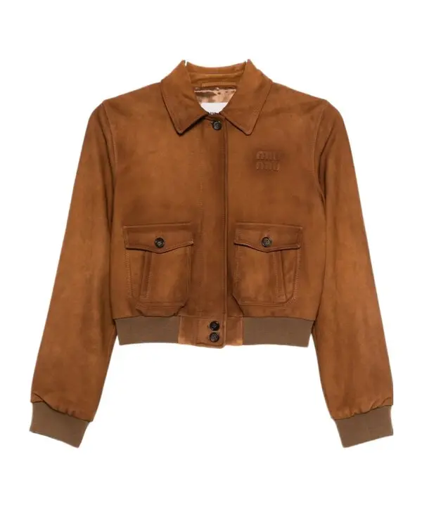 Miu Miu Cropped Suede Jacket - Brown