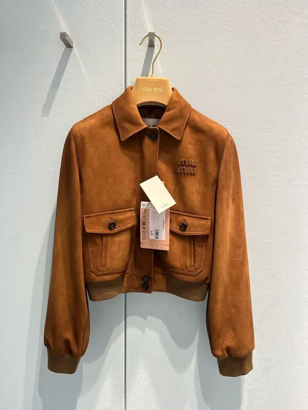 Miu Miu Cropped Suede Jacket - Brown