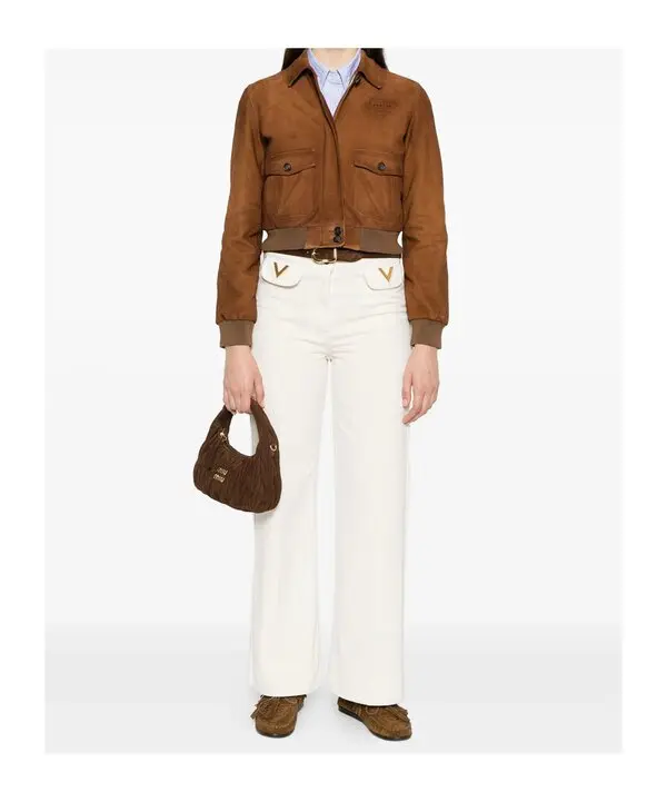 Miu Miu Cropped Suede Jacket - Brown