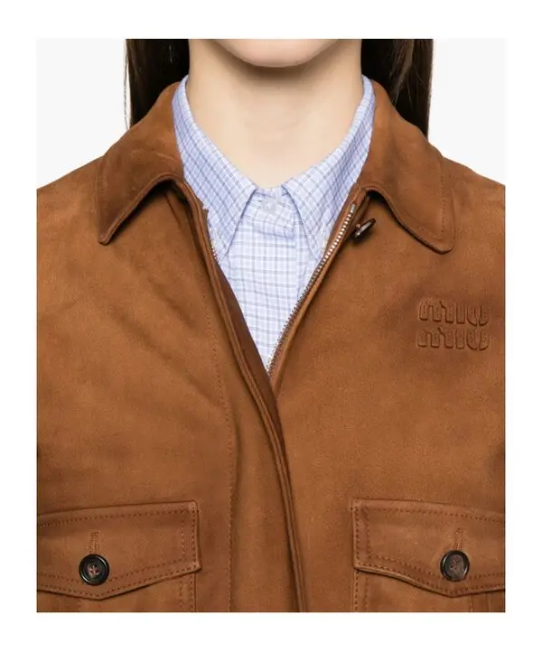 Miu Miu Cropped Suede Jacket - Brown