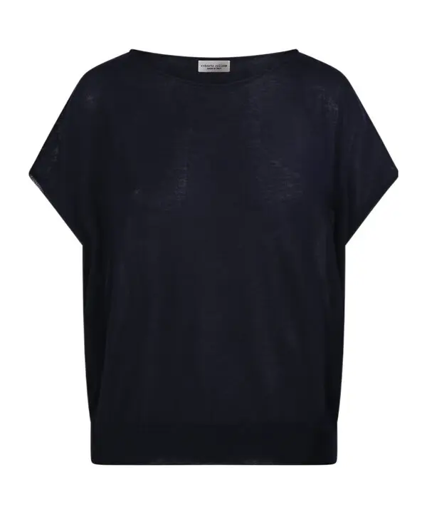 ROBERTO COLLINA Boxy Short-sleeve Knitted Top With Roman Trim - Black