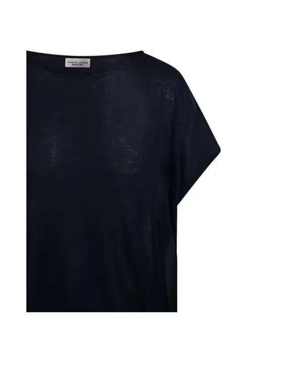 ROBERTO COLLINA Boxy Short-sleeve Knitted Top With Roman Trim - Black