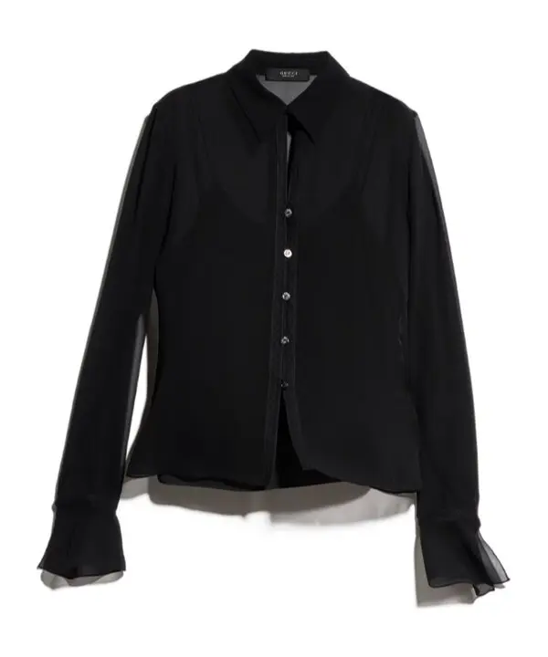 Gucci Light Silk Georgette Shirt With Lace Trim - Black