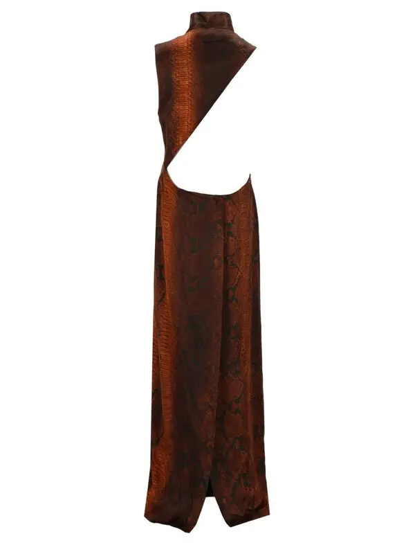 JEAN PAUL GAULTIER Snakeskin Print Cut-out Maxi Dress - Brown