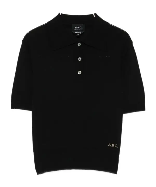 A.p.c. Short Sleeve Knit Polo Top - Black
