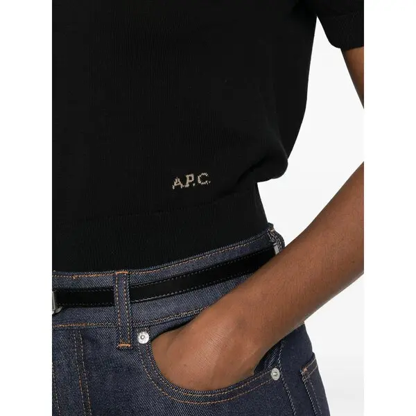 A.p.c. Short Sleeve Knit Polo Top - Black