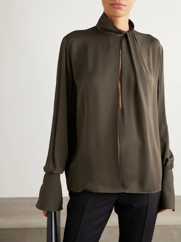 TOM FORD Long Sleeve Satin Blouse With Open Back - Black