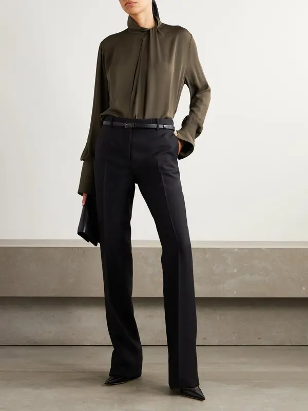 TOM FORD Long Sleeve Satin Blouse With Open Back - Black