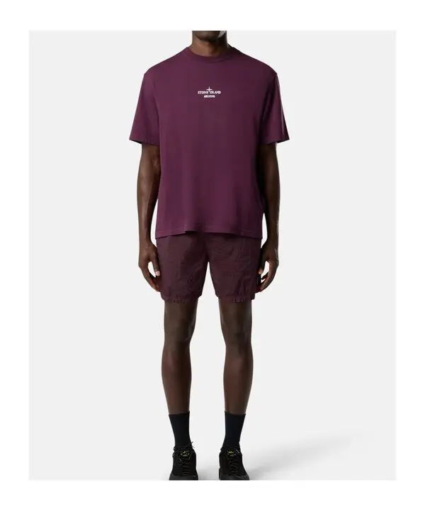 Stone Island Logo Printed Crewneck T-shirt - Amaranth