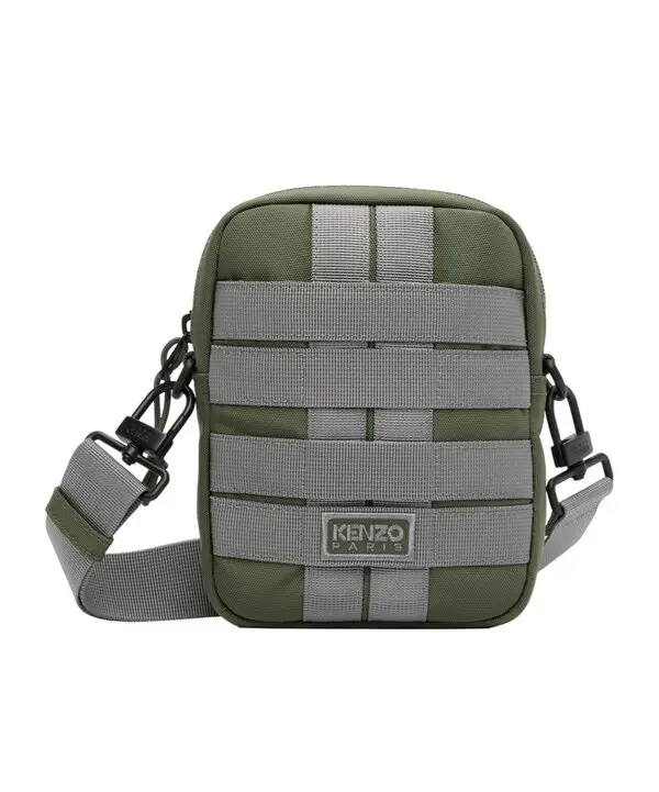 Kenzo Explorer Sling Bag With Woven Patchwork Details - Gray
