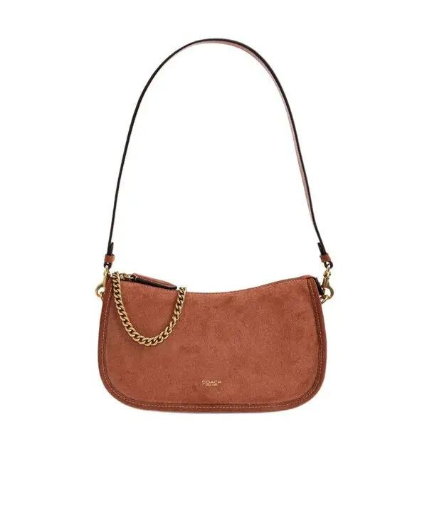 COACH Waverly Suede Chain-link Shoulder Bag - Brown
