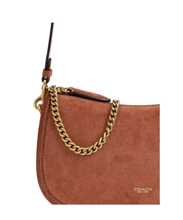 COACH Waverly Suede Chain-link Shoulder Bag - Brown
