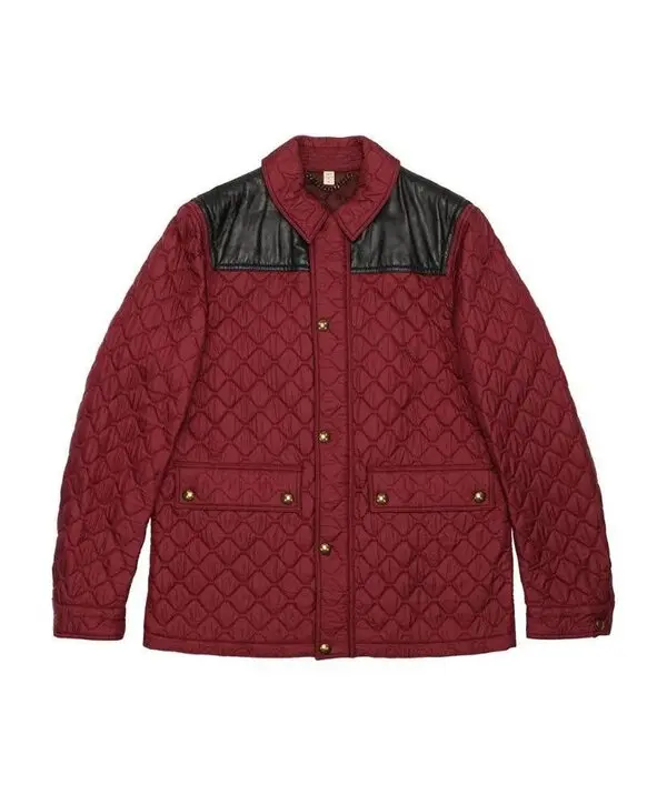 Burberry Quilted Lapel Jacket With Logo Detail - Red