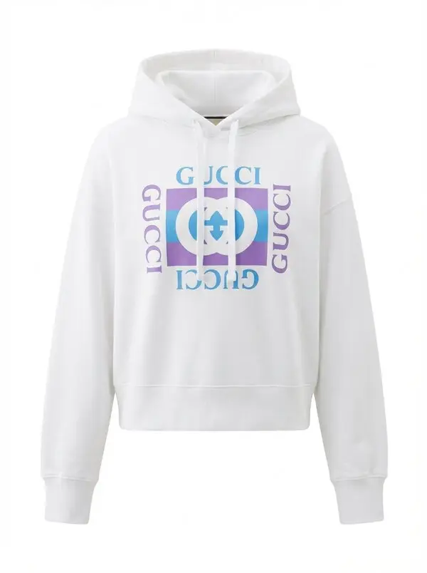Gucci Logo Printed Drawstring Hoodie - White