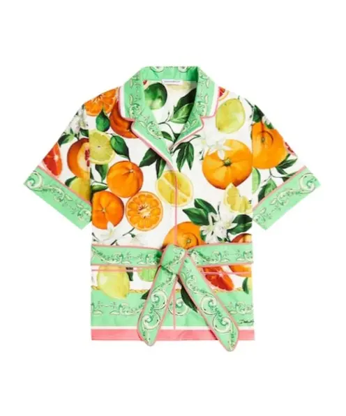 Dolce & Gabbana Printed Cotton Poplin Shirt With Belt
