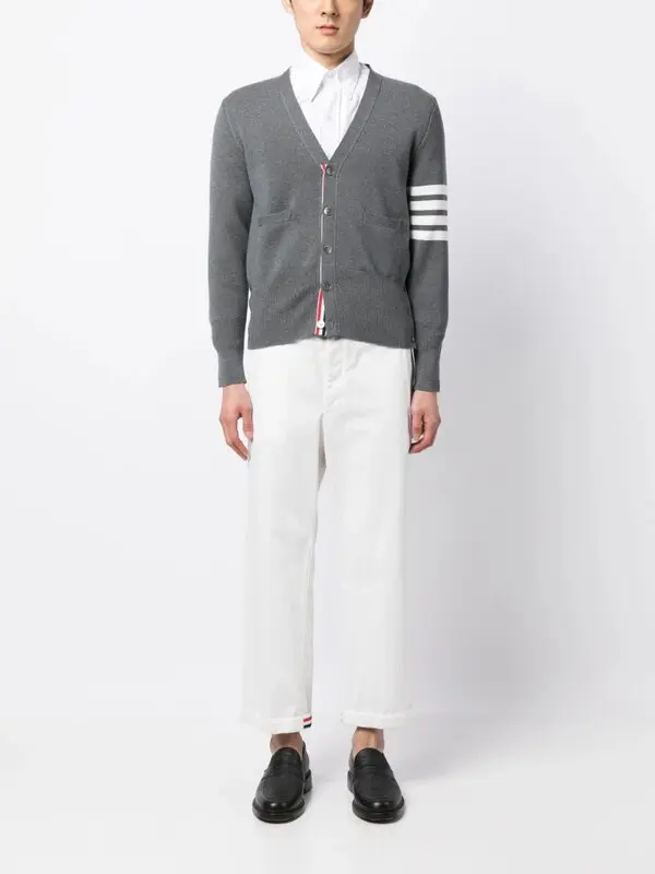 Thom Browne Four-stripe Wool Knitted Cardigan - Gray