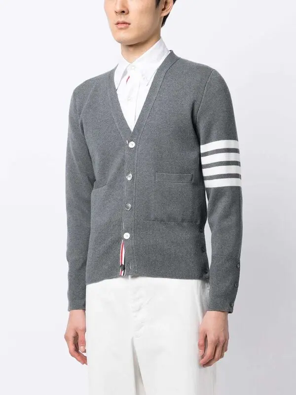 Thom Browne Four-stripe Wool Knitted Cardigan - Gray