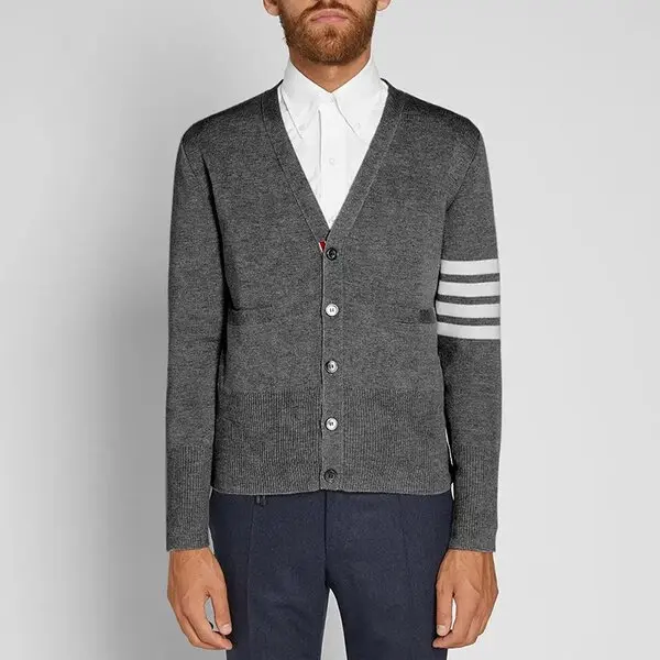 Thom Browne Four-stripe Wool Knitted Cardigan - Medium Gray