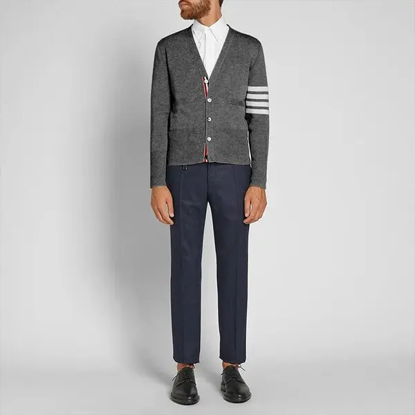 Thom Browne Four-stripe Wool Knitted Cardigan - Medium Gray