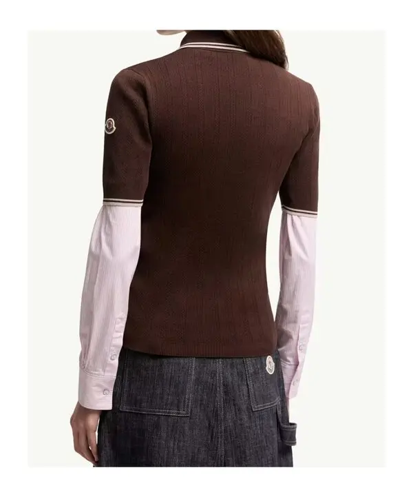 Moncler Ribbed Knit Polo Top With Logo Detail