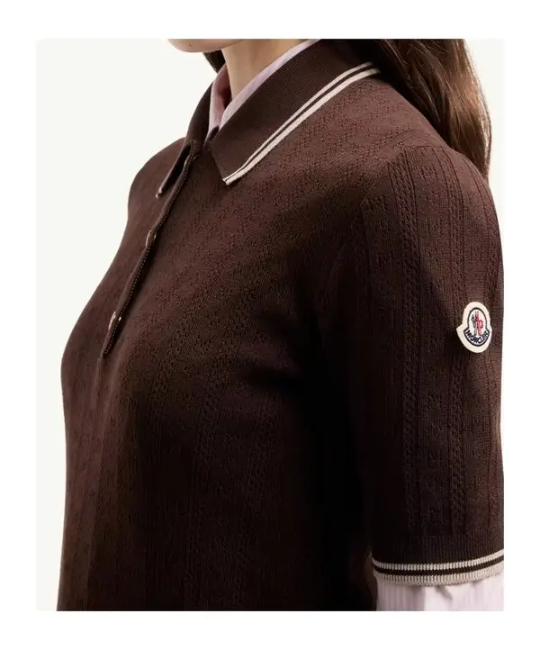 Moncler Ribbed Knit Polo Top With Logo Detail