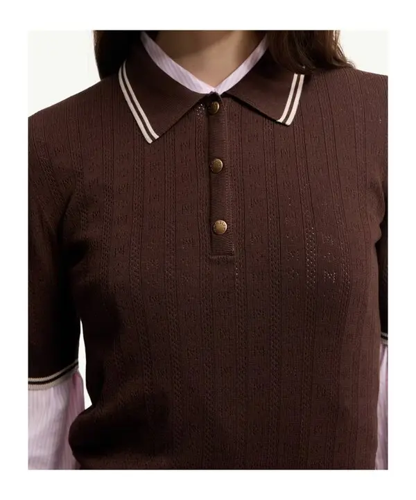 Moncler Ribbed Knit Polo Top With Logo Detail