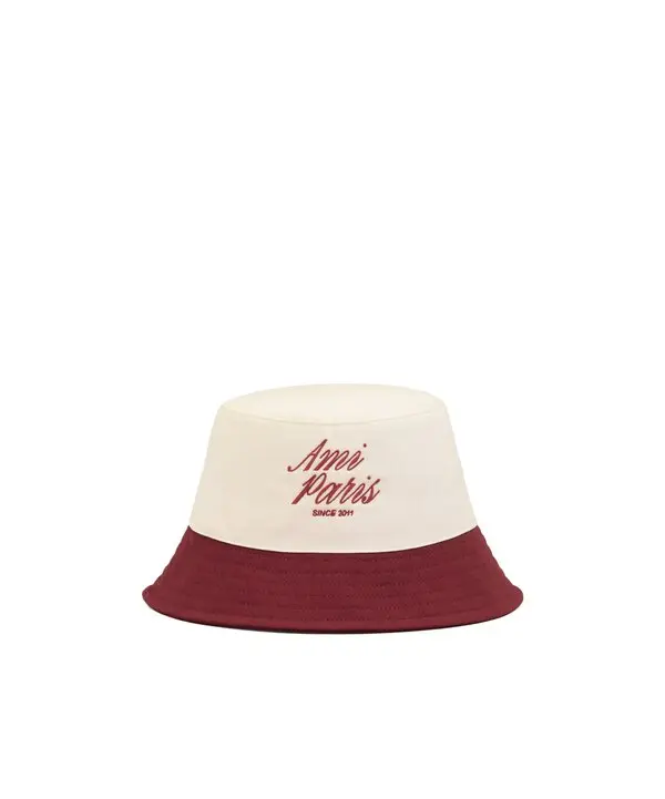 Ami Two-toned Embroidered Bucket Hat - Ruby/cream