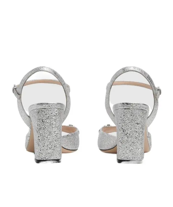 Gucci Mid-heel Sandal With Horsebit Detail - Silver