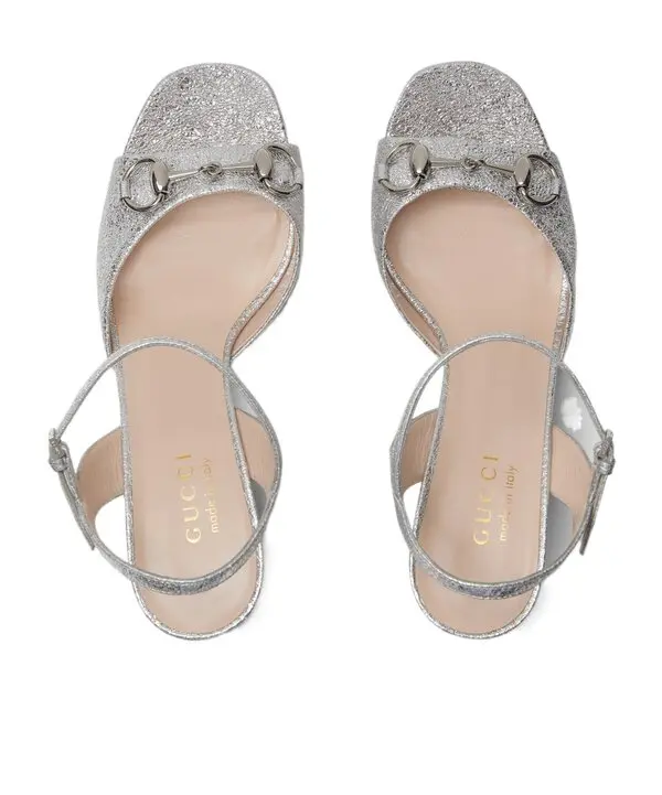 Gucci Mid-heel Sandal With Horsebit Detail - Silver
