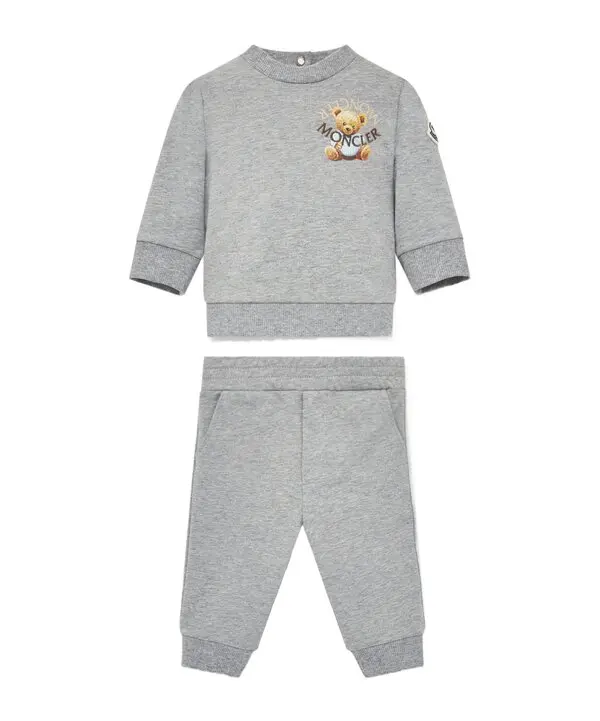 Moncler Embroidered Teddy Bear Cotton Tracksuit Set - Grey