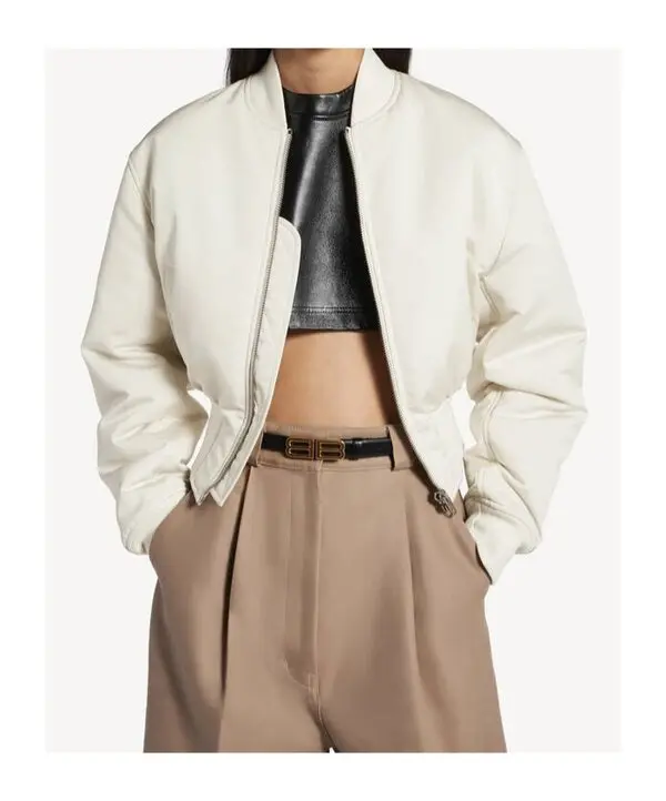Balenciaga Cropped Zip-up Bomber Jacket - Ivory